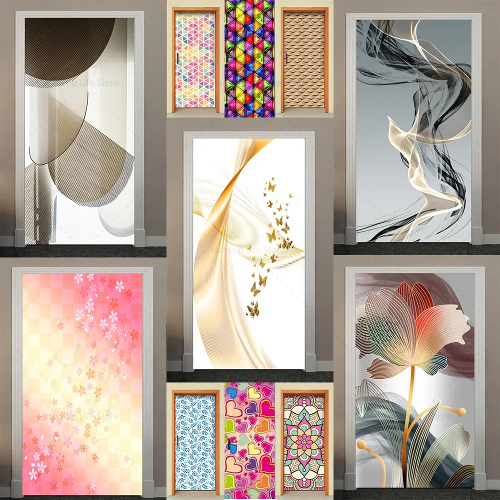3D Light Luxury Door Sticker Multi color Line Sense Poster PVC ...