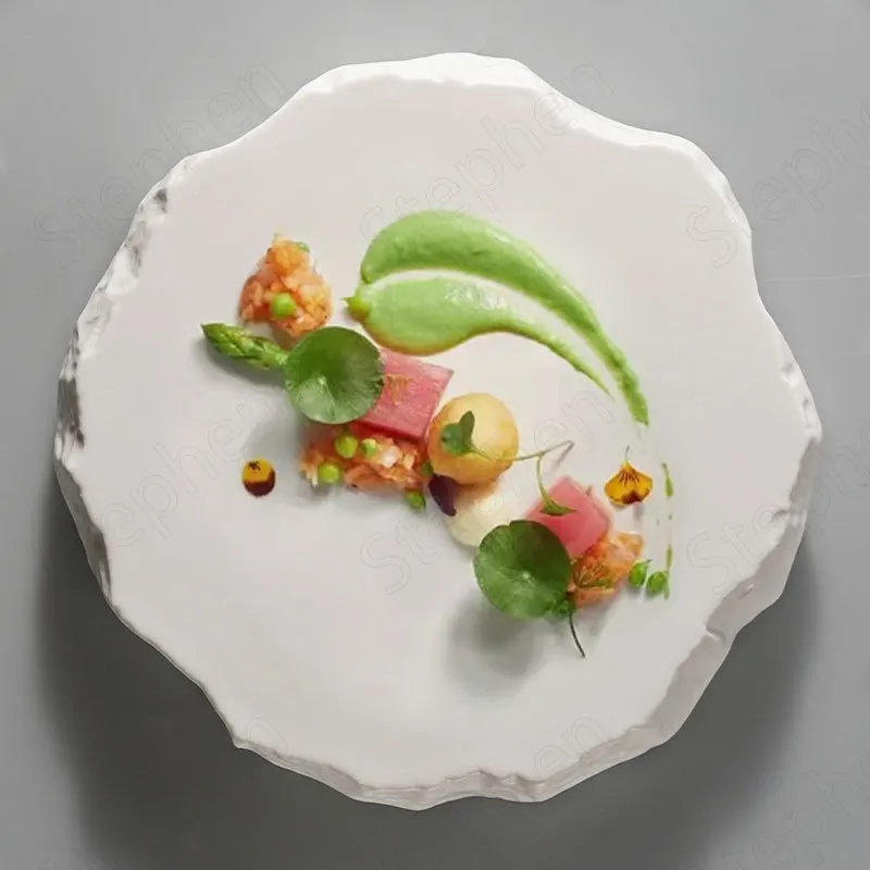 Matte-White-Stone-Pattern-Ceramic-Plate-Creative-Solid-Color-Irregular ...
