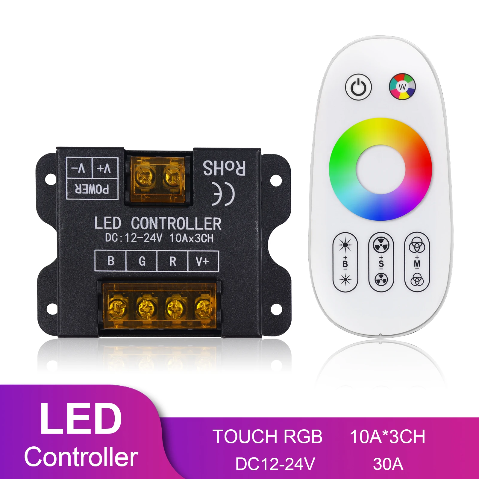 DC12-24V-30A-360W-LED-Strip-Controller-With-RF-Touch-Remote-Use-For-RGB ...