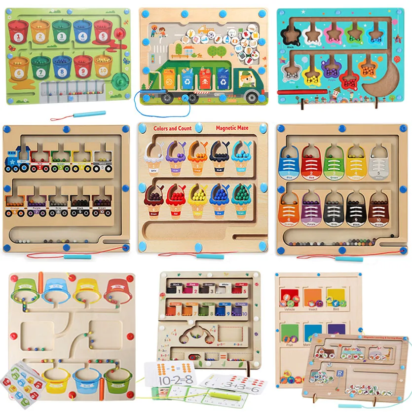 Magnetic-Sorting-Games-Montessori-Toys-Maze-Board-Learning-Color-Number ...
