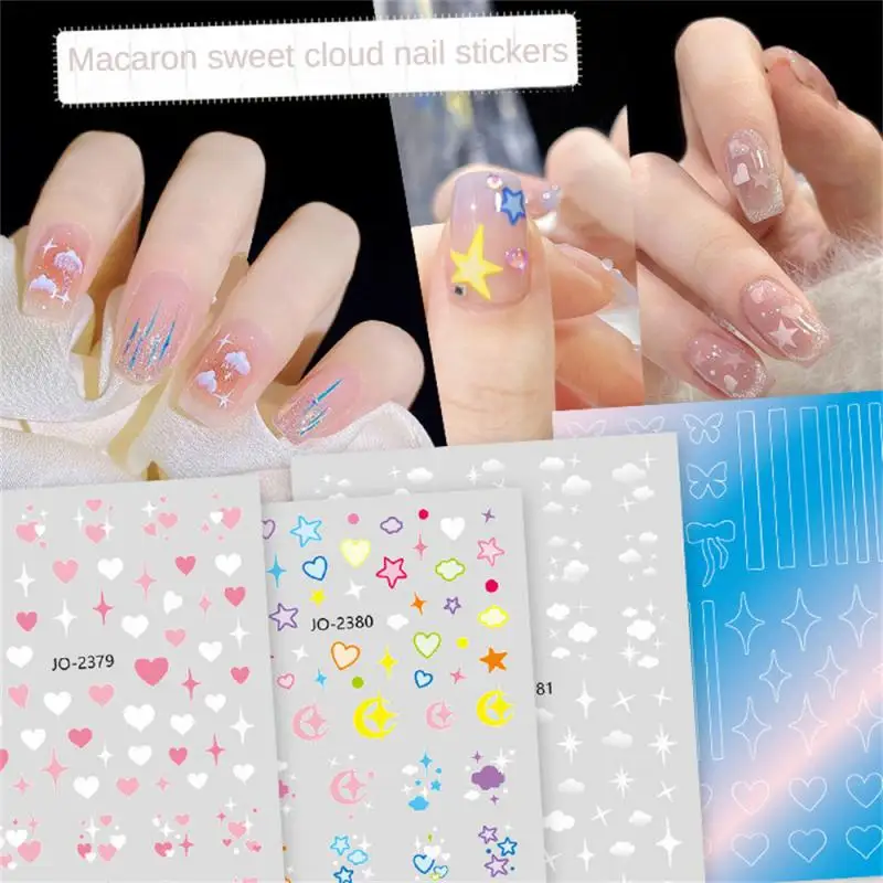 White-Cloud-Nail-Polish-Sticker-Star-French-Stripe-Lines-Summer-Self ...