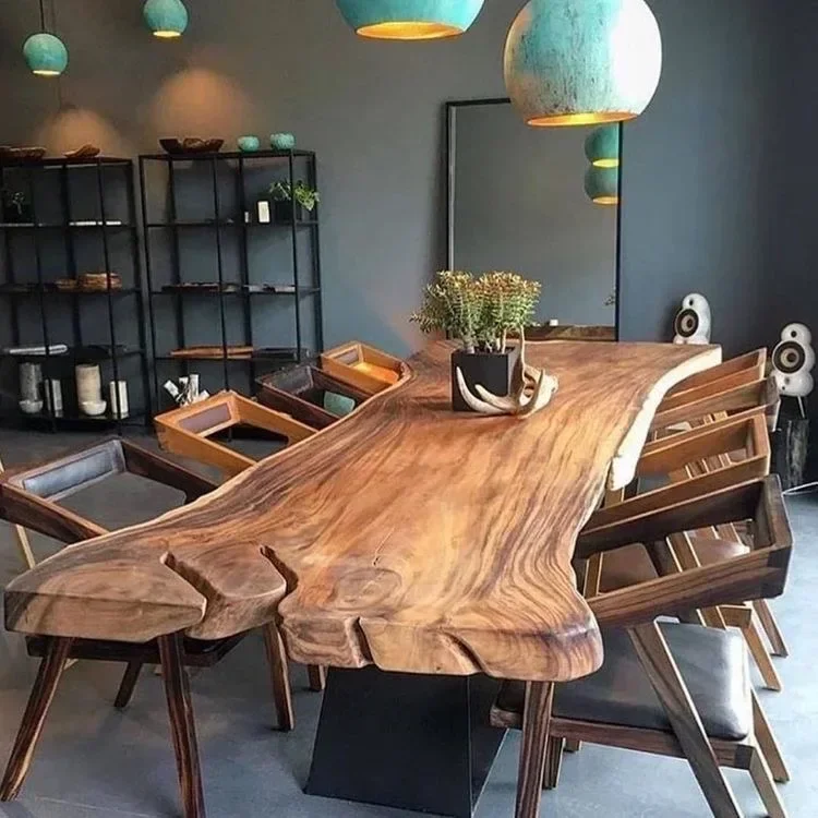 Dining-Table-Plate-Industrial-Natural-Shape-Solid-Wood-Live-Edge-Walnut ...