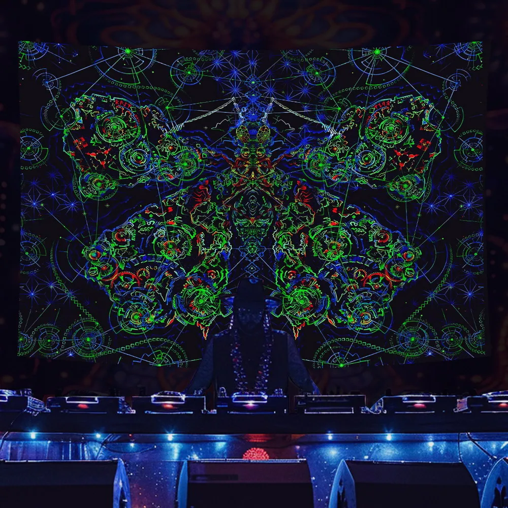 Black-Light-UV-Tapestry-Psychedelic-Moth-Meditation-Witchcraft-Supplies ...