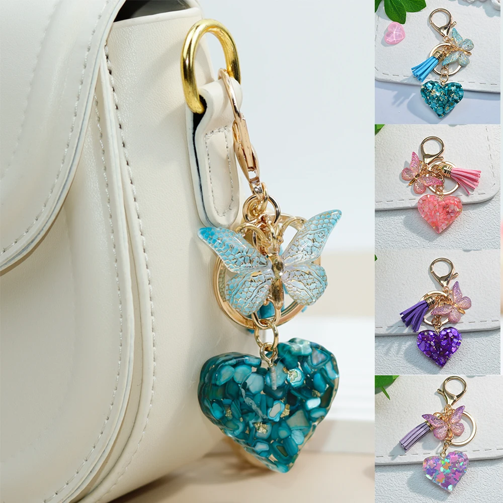 Exquisite-Heart-Charms-Keychains-With-Butterfly-Tassel-Shiny-Sequin ...