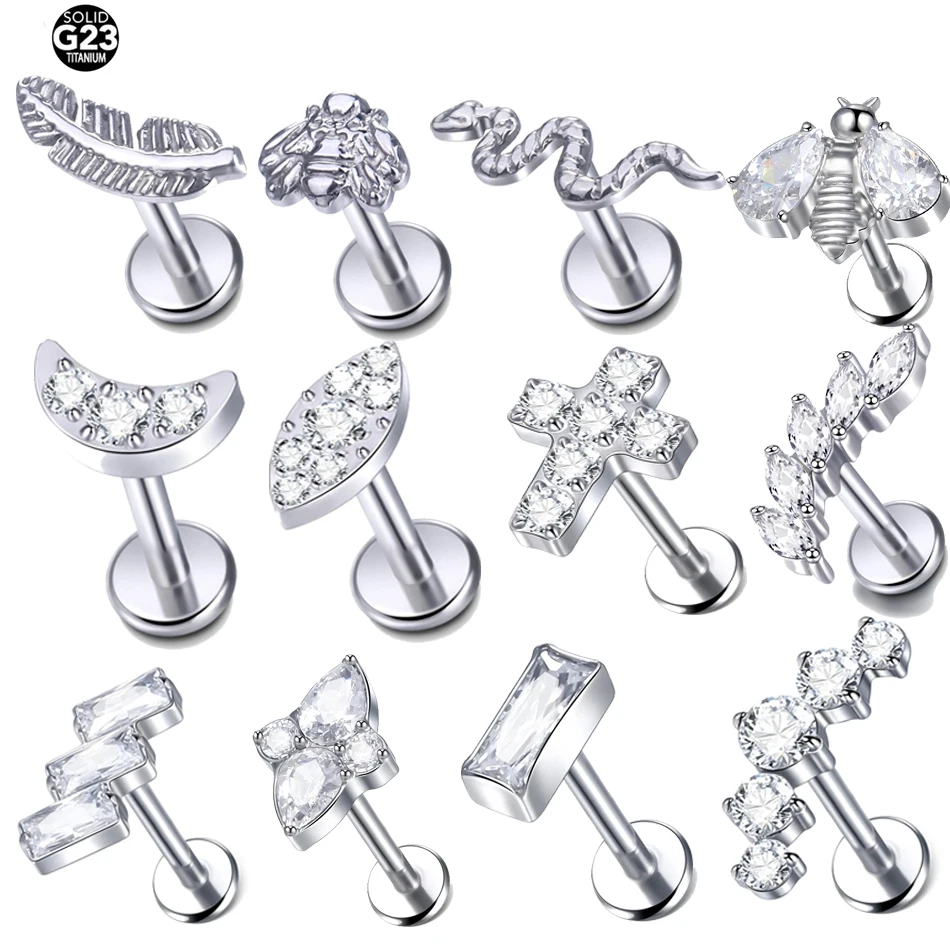 G23-Titanium-Ear-Piercing-Stud-Rosca-Interna-CZ-Labret-Lip-Ring-Brinco ...