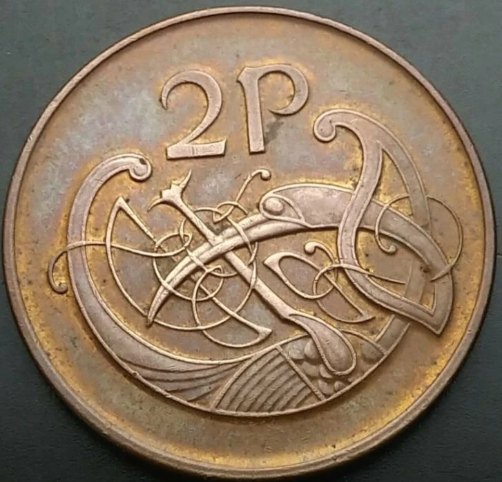 Moneda irlandés de cobre grande, 2 P, 26mm, Coin 100% Original al azar ...