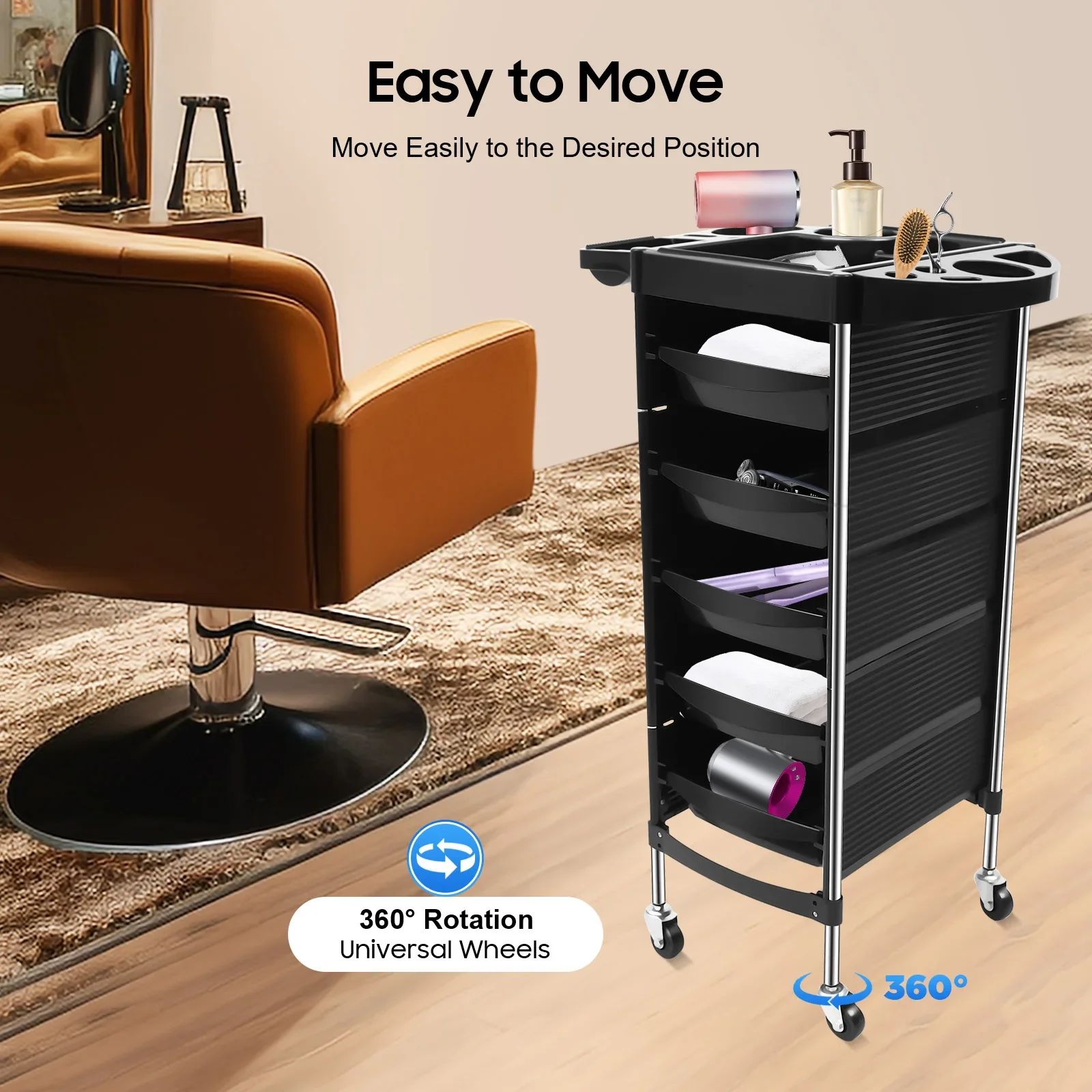 Large Capacity 5 Tier Salon Trolley Cart for Hair Salon Station, Space ...