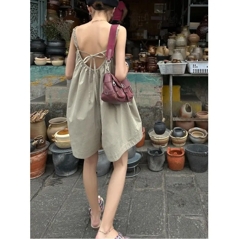 Hotsweet-Backless-Loose-Solid-Color-High-Waist-Drawstring-Knee-Pants ...