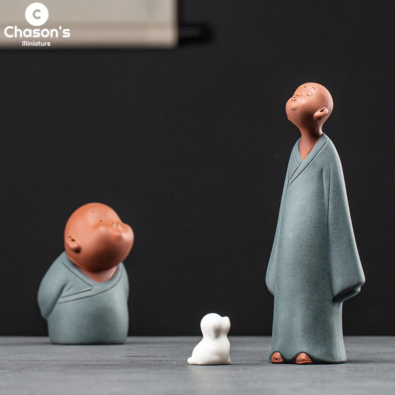 Estatuilla de cerámica de monje budista, escultura de Dhyana, gato ...