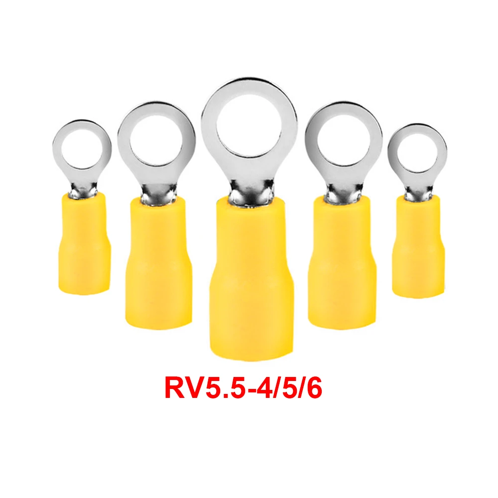 40pcs Rv5.5-4 Rv5.5-5 Rv5.5-6 Yellow Ring Insulated Terminal Cable Crimp Terminal Suit 4-6mm2 ...