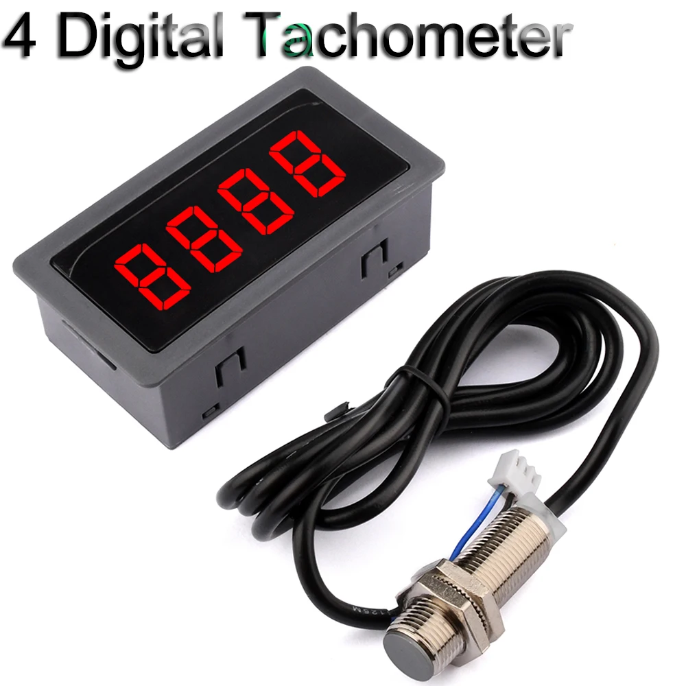 4-Digital-Tachometer-Red-LED-RPM-Gauge-Speed-Meter-with-Hall-Magnet ...