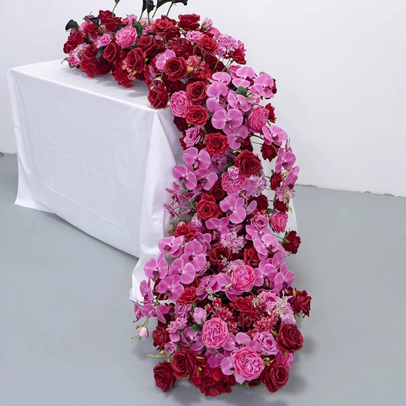 240cm-Luxury-Red-Purple-Table-Runner-Artificial-Flowers-Row-Sofa-Floral ...