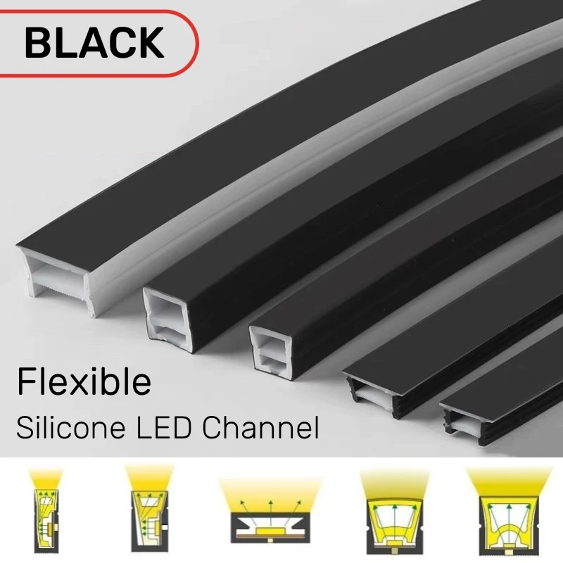 Tube de néon LED en silicone noir encastré, ULflexible, canal diffuseur ...