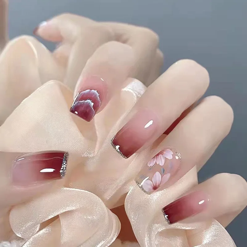 Wear nails, short ballet color, hill camellia, manicure, flower nail ...