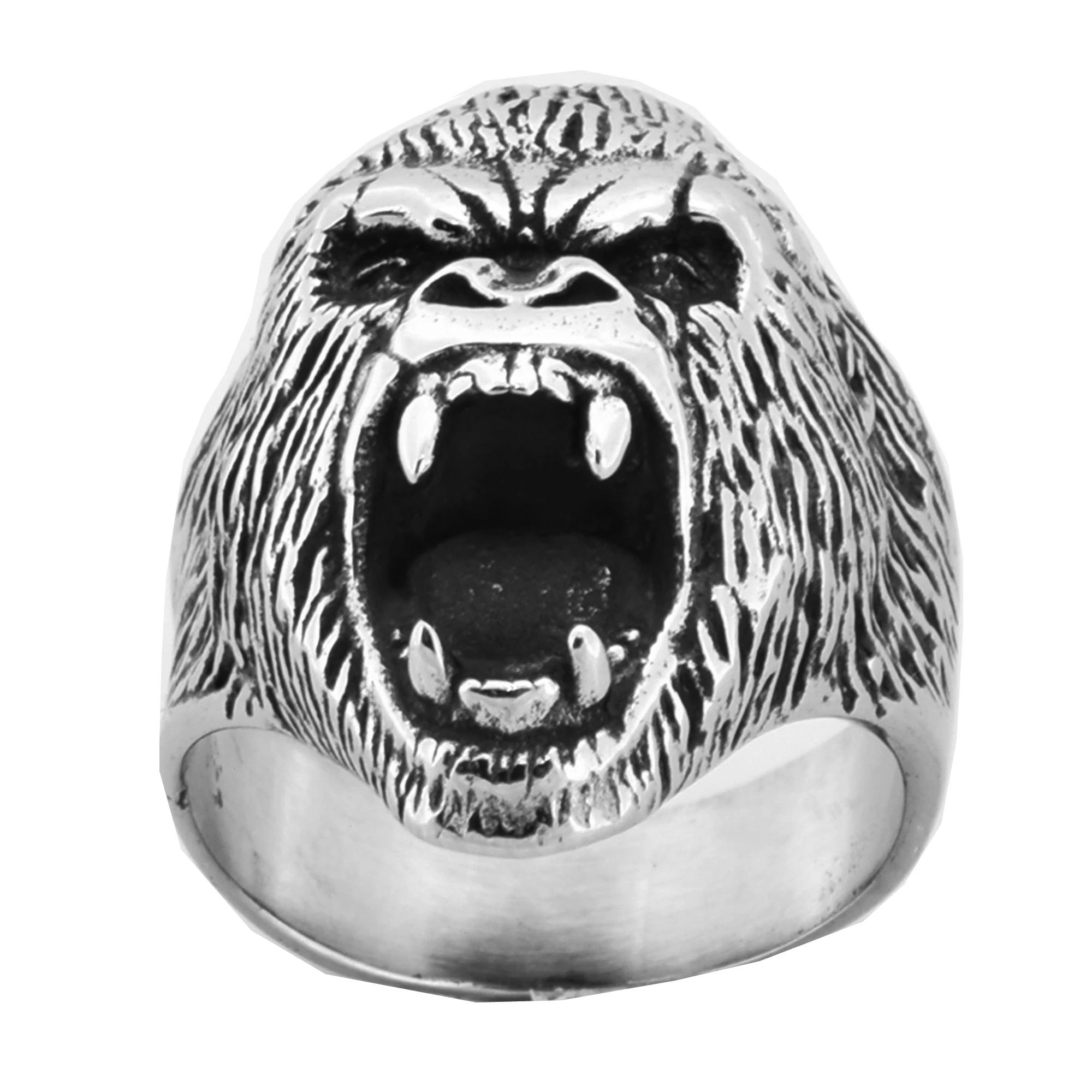 Fanssteel Stainless Steel Jewelry Angry Grin Gorilla Animal Ring ...