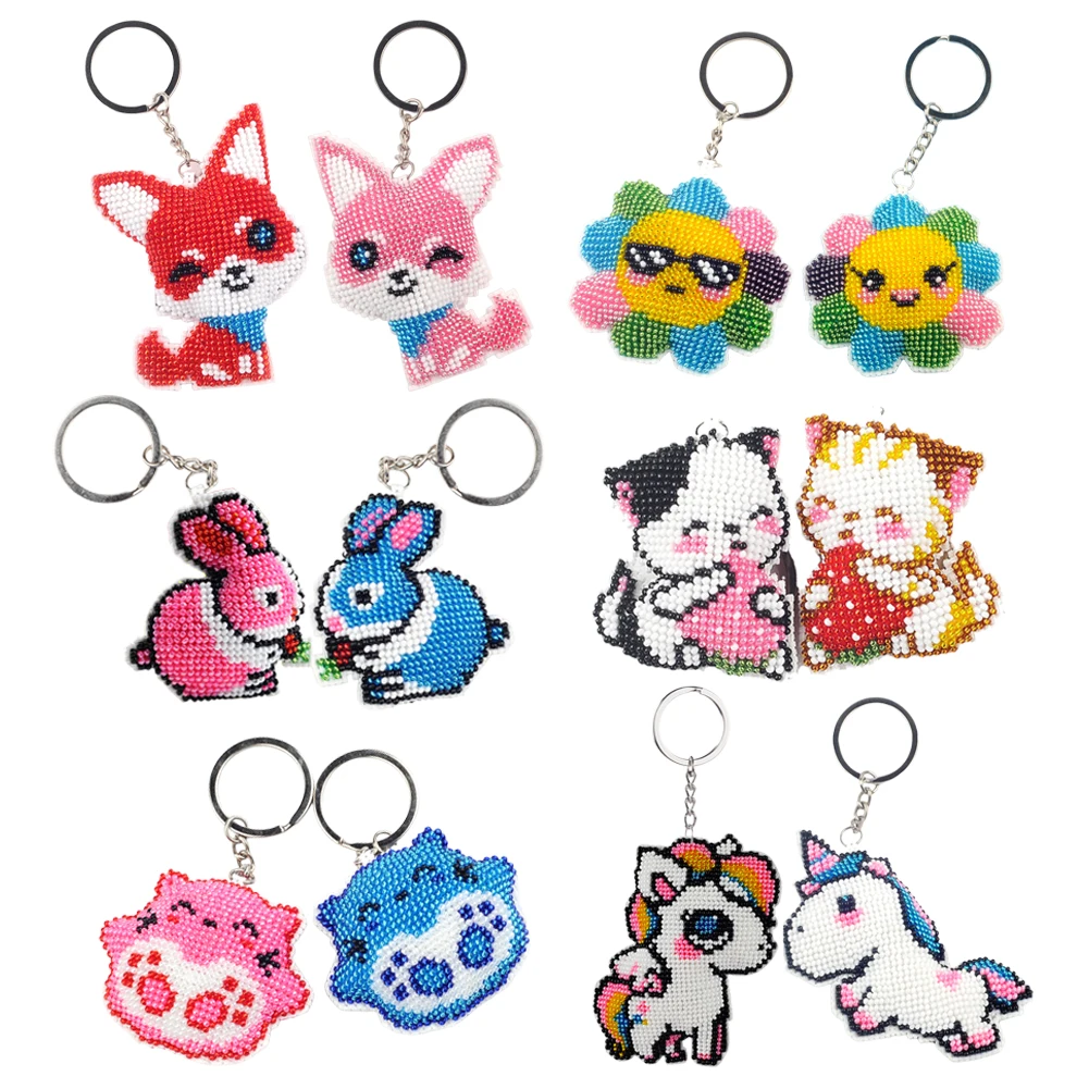 2Pcs Cartoon Animal Beadwork Embroidery Keychain Craft Handmade Beads ...