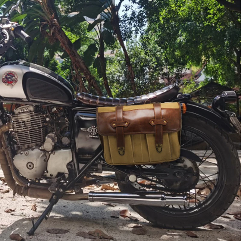 Motorcycle Canvas Side Bag Retro Biker Bag Waterproof Hanging Bag ...