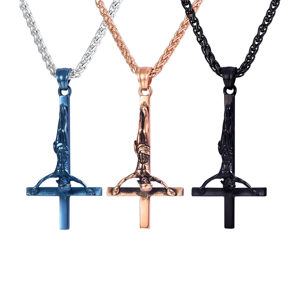 Stainless Steel Inverted Cross of St. Peter Necklace for Man Women ...