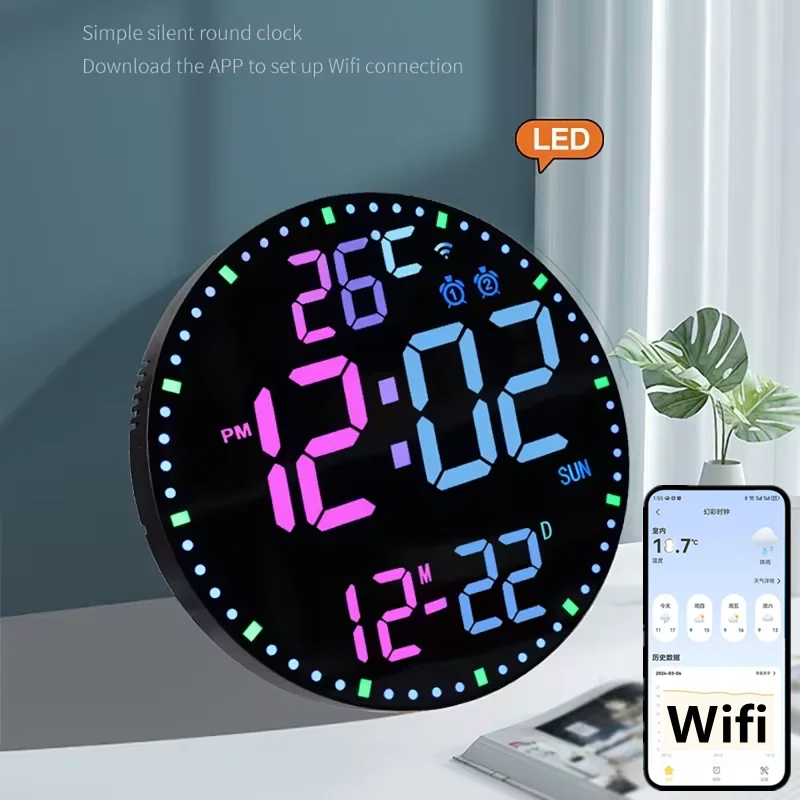 LED-Wifi-Digital-Wall-Clock-Multifunctional-Temperature-Display-House ...
