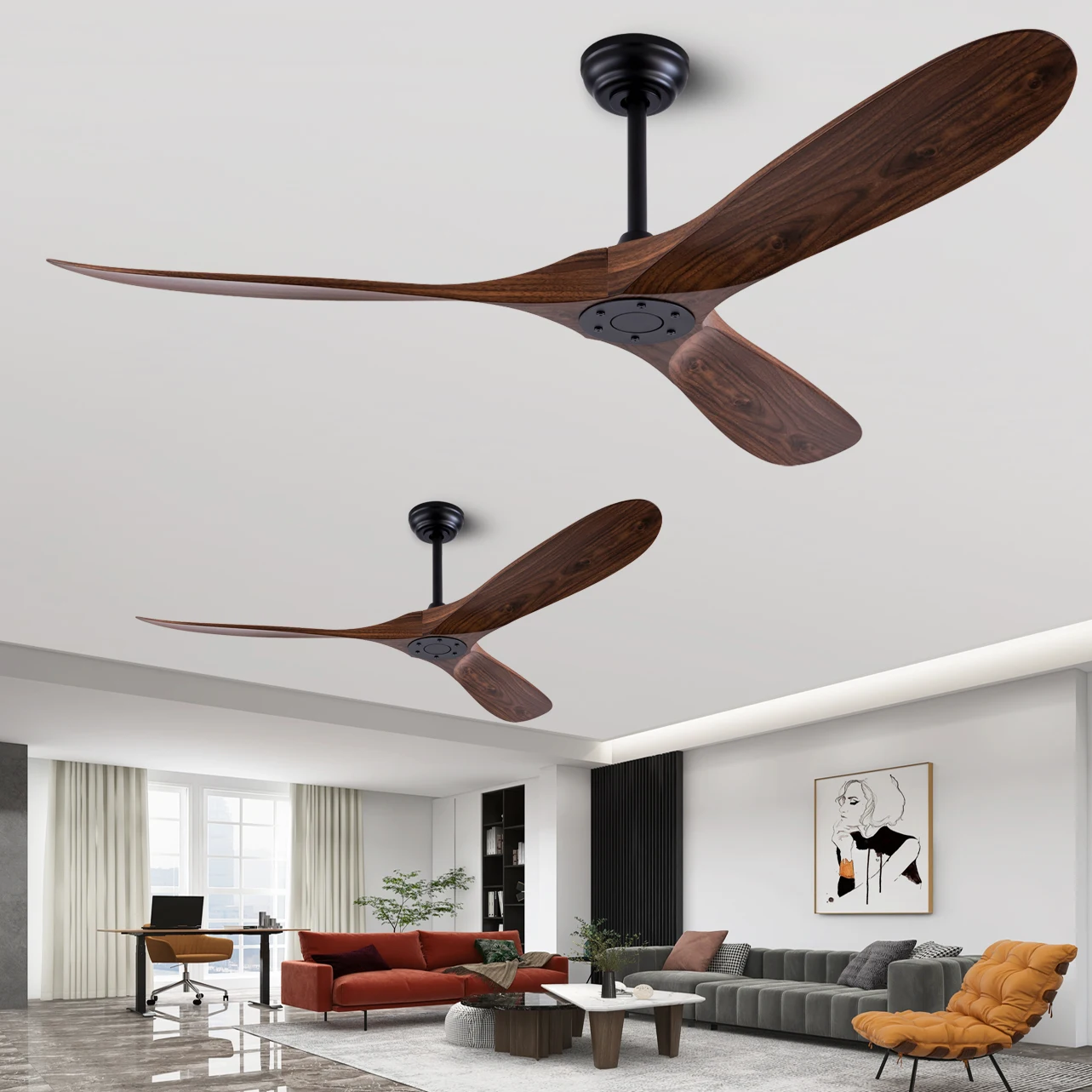 42 52 60 Inch Large Ceiling Fan Only Remote Control DC Motor Reverse ...