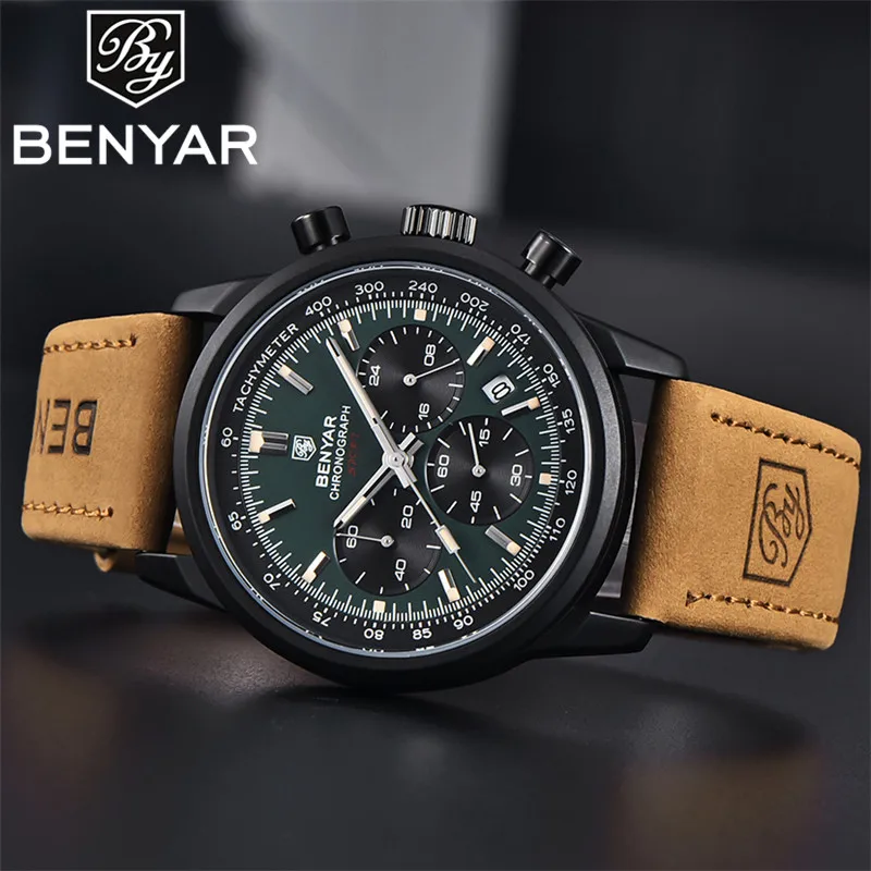 BENYAR-Men-Watch-Chronograph-Date-Waterproof-Sport-Genuine-Leather-Male ...