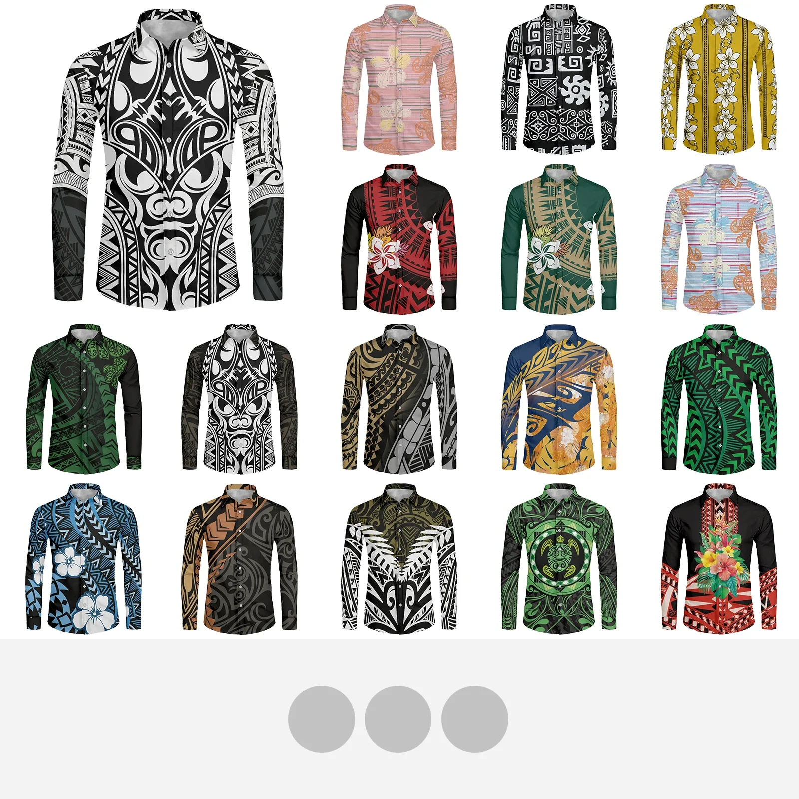 Polynesian Tribal Samoan Totem Tattoo Prints Men's Fashion Long Sleeve ...