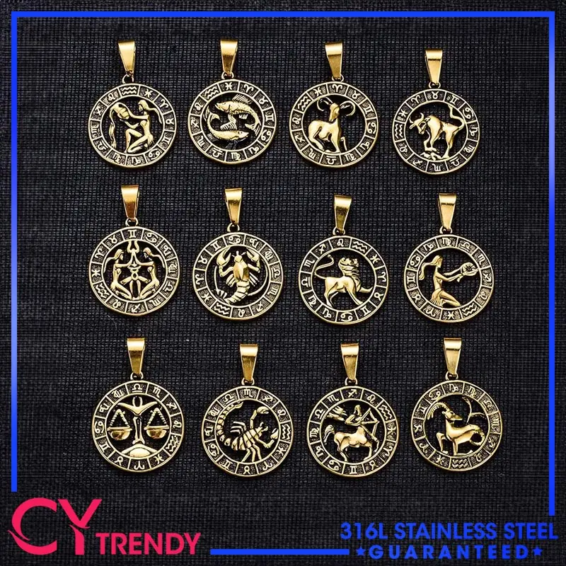 Round-Design-12-Zodiac-Sign-Constellations-Horoscope-Stainless-Steel ...