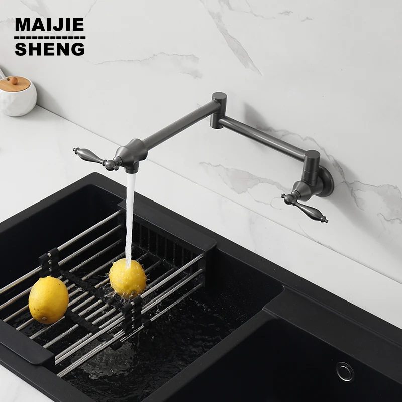 Metal Gray Sink Tap Rotate Folding Spout Brass Pot Filler Tap Wall ...