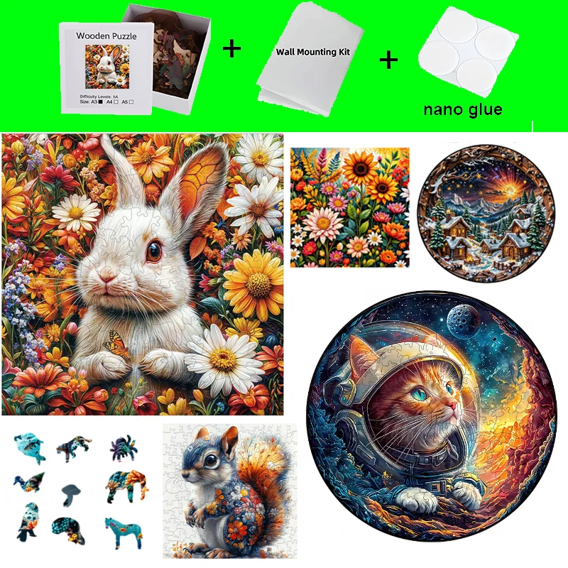 3D Wooden puzzle Nano Glue Sticks Adult and children's wooden puzzle ...