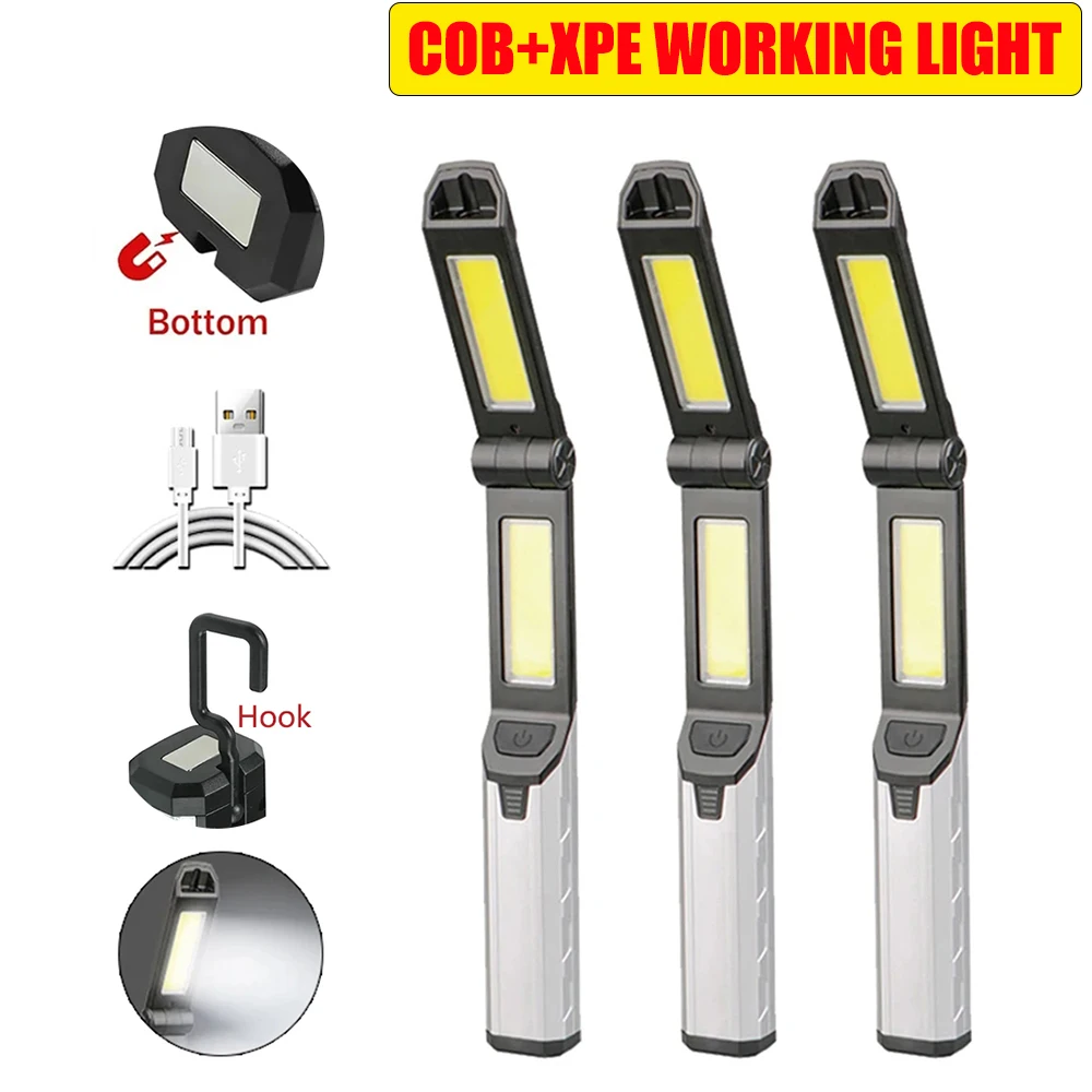 Multifunctional Cob Led Flashlight Usb Rechargeable Magnetic Work