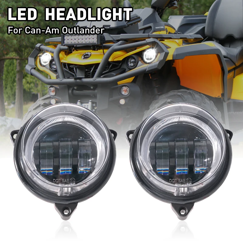ONE-PAIR-LED-Low-Beam-Headlights-With-Halo-Ring-DRL-For-Can-Am ...