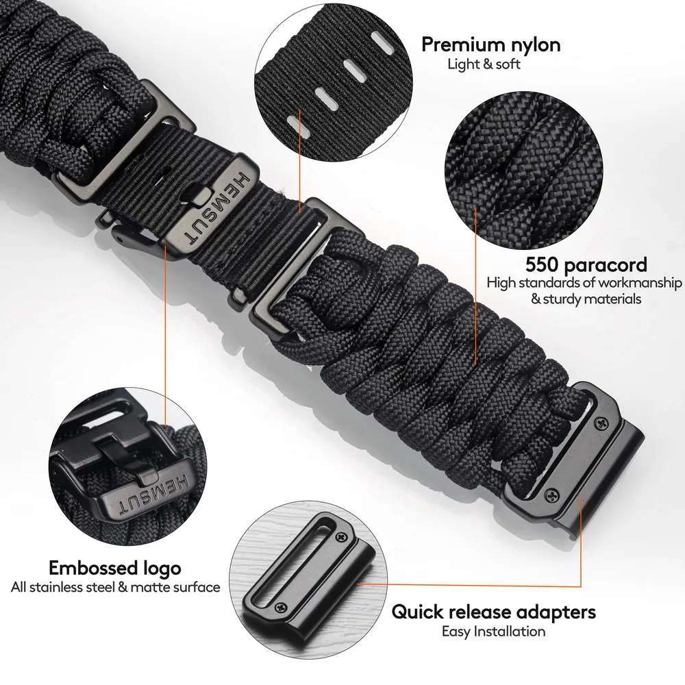 Ремінець Hemsut для годинників HGA145 Rugged Paracord Garmin Army Green ...