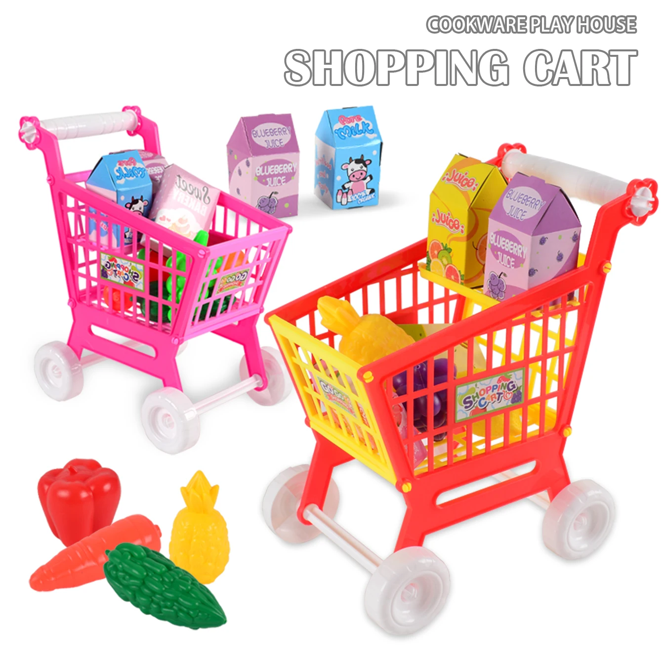 Shopping Cart Toys, Trolley for Groceries Supermarket Playset Fruit ...