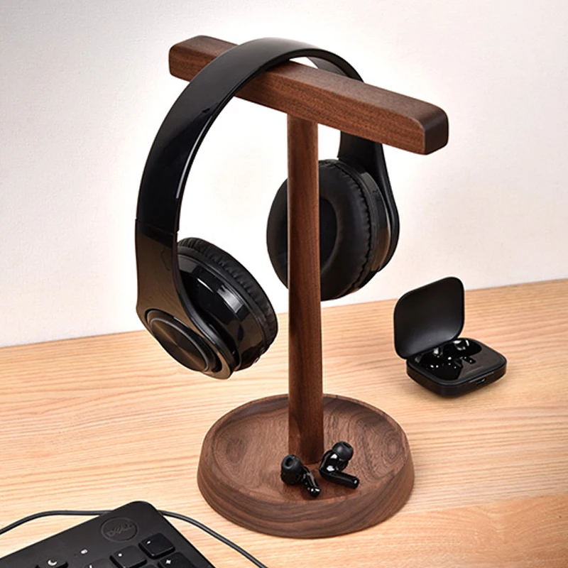 Solid-Wood-Dual-Headphones-Holder-Black-Walnut-Acacia-Wood-head-Mounted ...