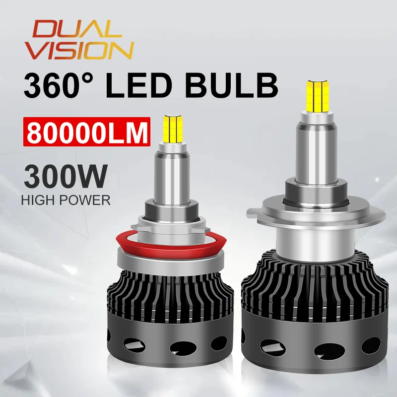 H4 전조등 80000LM Hi/Lo 빔 360 LED H7 D1S D3S D2S D4S 300W 전원 H11 H1 H8 9005 HB3 9006 HB4 9012 HIR2 ...