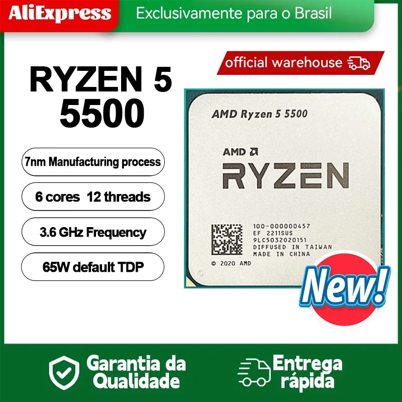 Processador para CPU AMD Ryzen 5, R5 5500, 3,6 GHz, 6 núcleos, 12 thread, 7NM, L3 = 16M, 100 ...