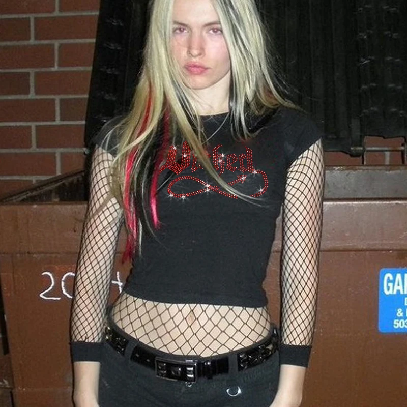 Y2k-Bling-Letter-Graphics-Baby-Tee-Summer-Emo-Girl-Crop-Tops-Slim-90s ...