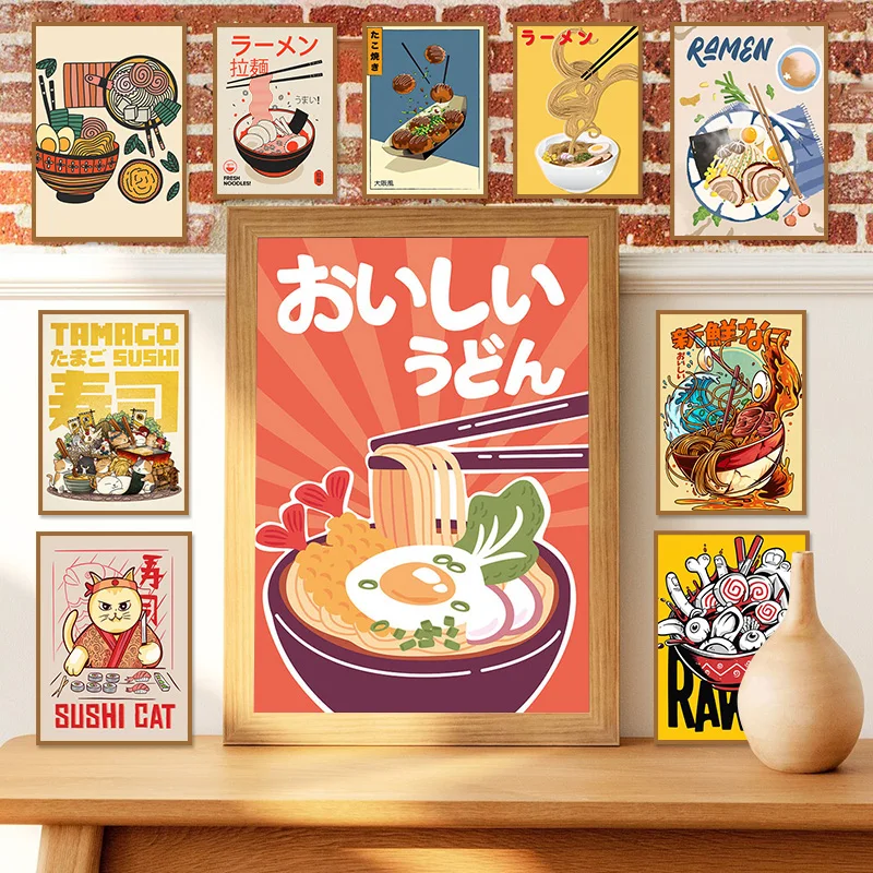 Japanese-Food-Poster-Funny-Ramen-Noodles-Sushi-Kitchen-Wall-Art-Print ...