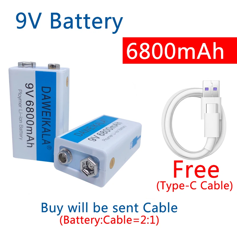 9V-battery-6800mAh-li-ion-Rechargeable-battery-Micro-USB-Battery-9V ...