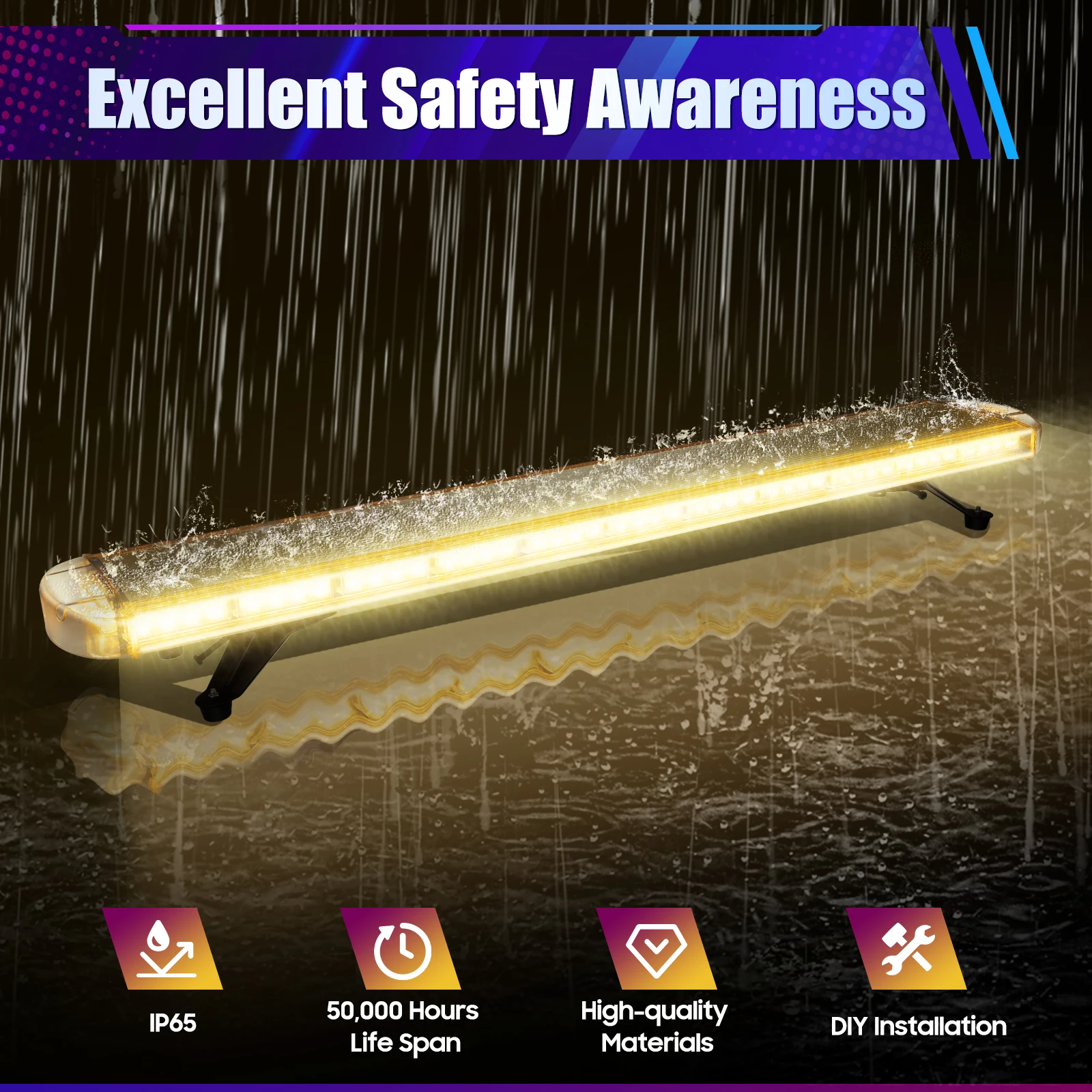 12-24V Universal 96W 96LED Yellow Strobe Light Bar 16 Modes 360 ...