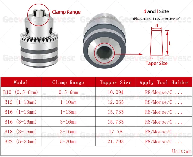 Light Drill Chuck B10 B12 B16 B18 Taper hole Milling machine Tool Drill ...