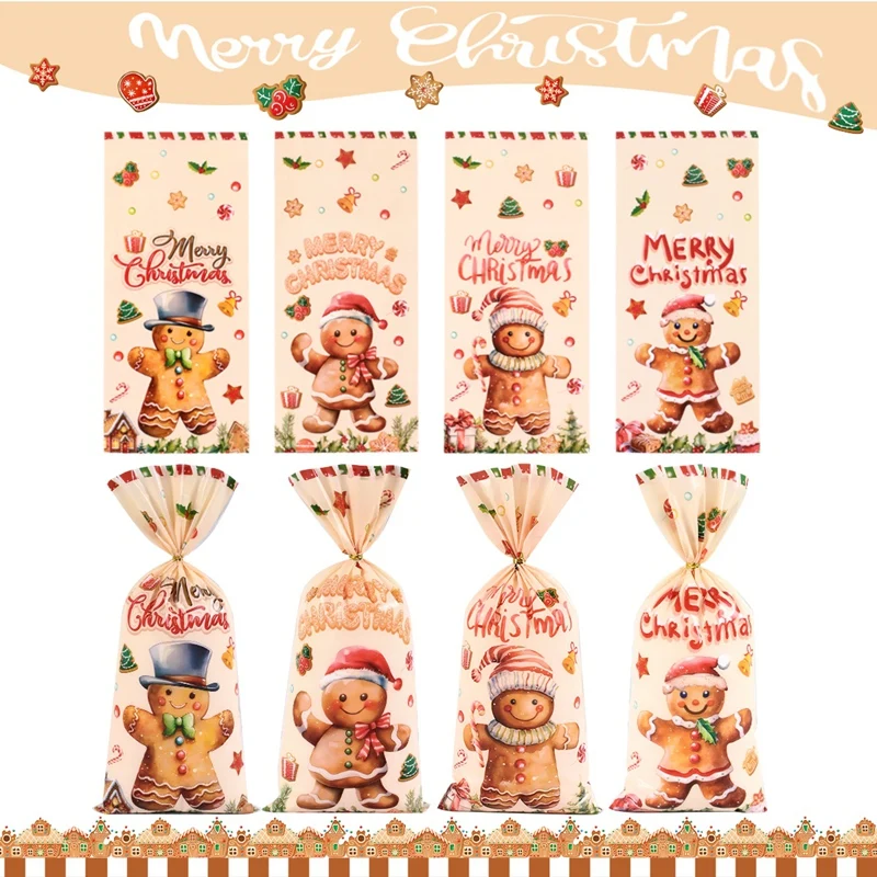 25/50/100Pcs Gingerbread Man Christmas Gift Bags, Plastic Treat Bags ...