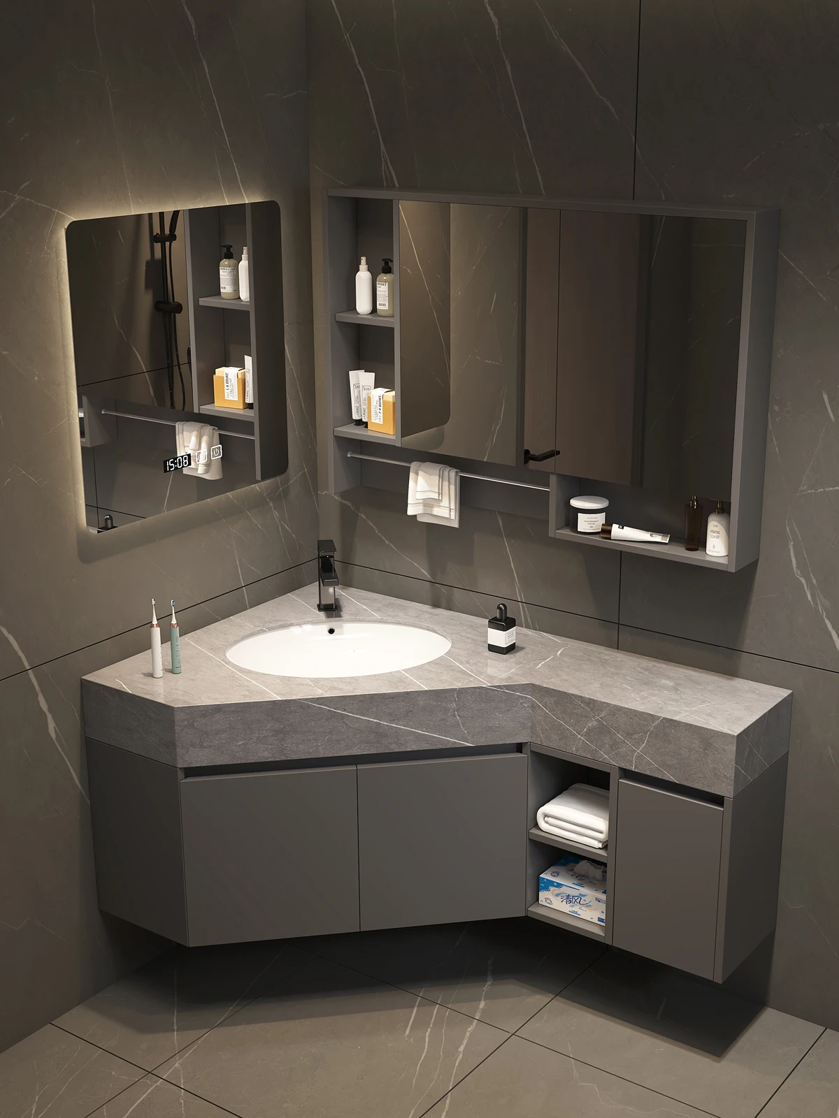 Customized-triangle-bathroom-cabinet-custom-small-apartment-corner ...