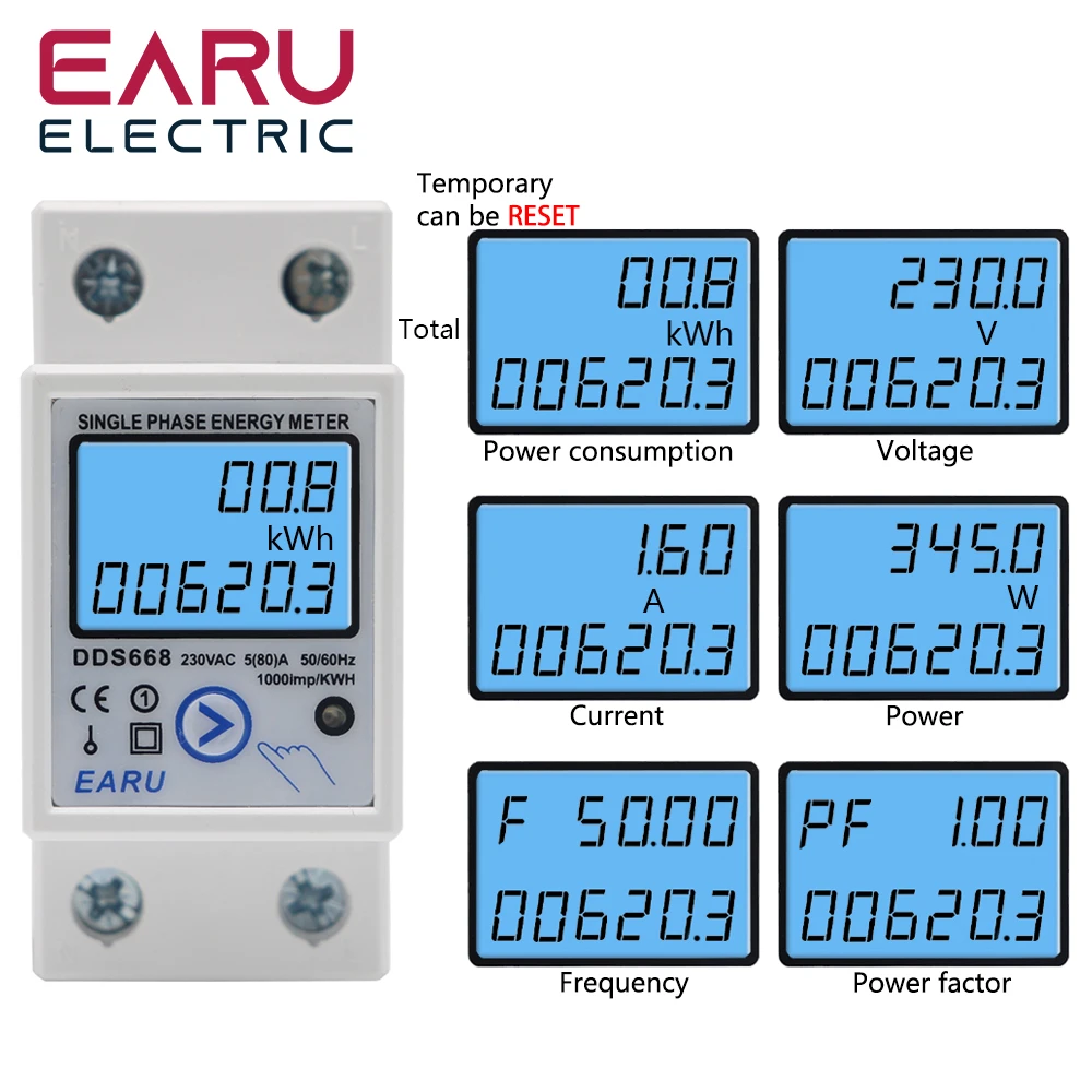 Digital Din Rail Energy Meter Zero Kwh Voltage - Din Rail Digital ...