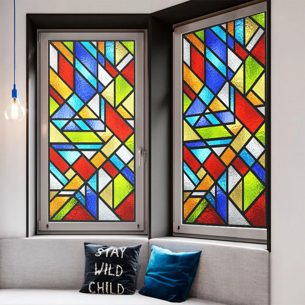 Color-Geometric-Frosted-Pattern-Window-Privacy-Glass-Film-Sun-Blocking ...