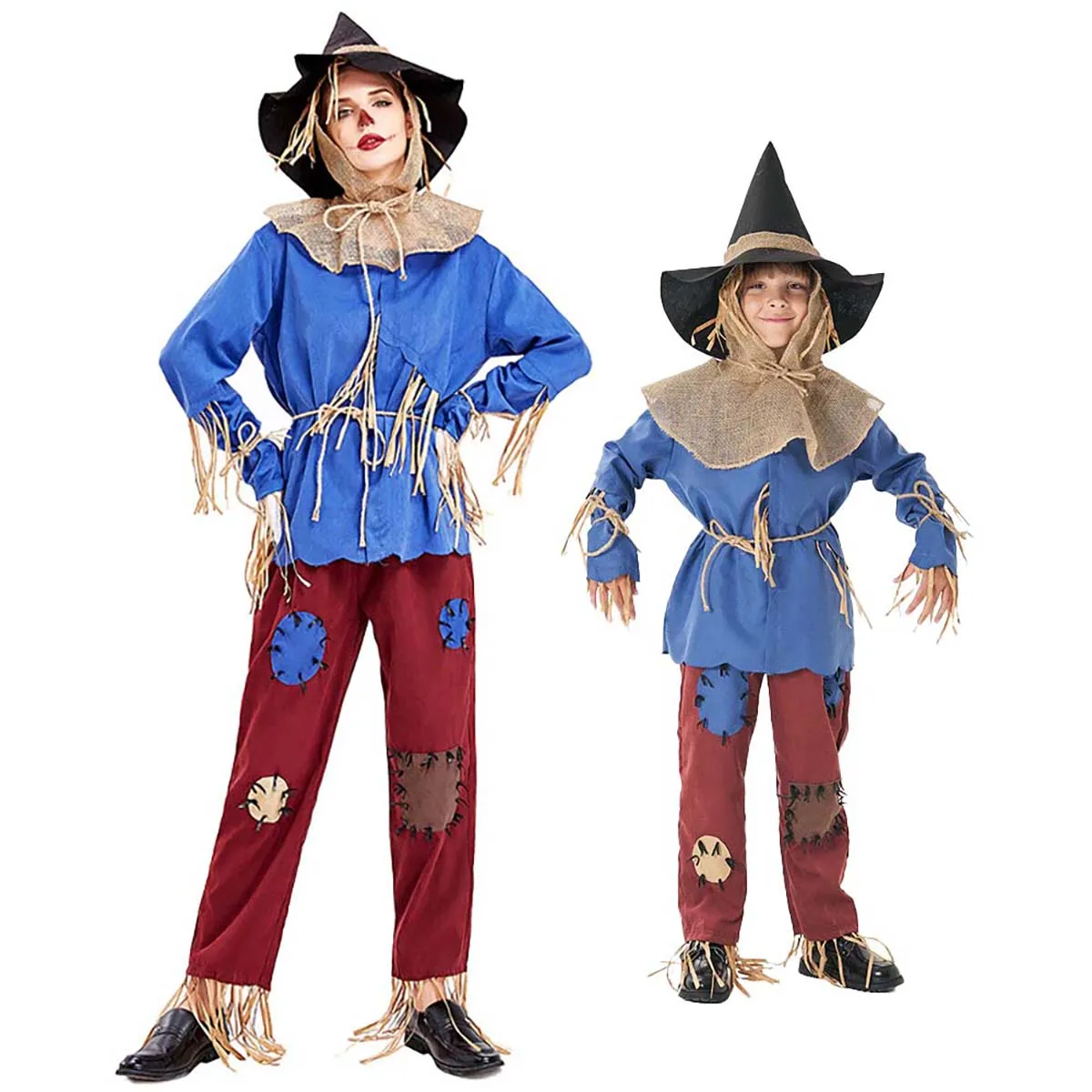 Kid Adult Halloween Puppet Scarecrow Costume for Boys Girls Blue Top ...
