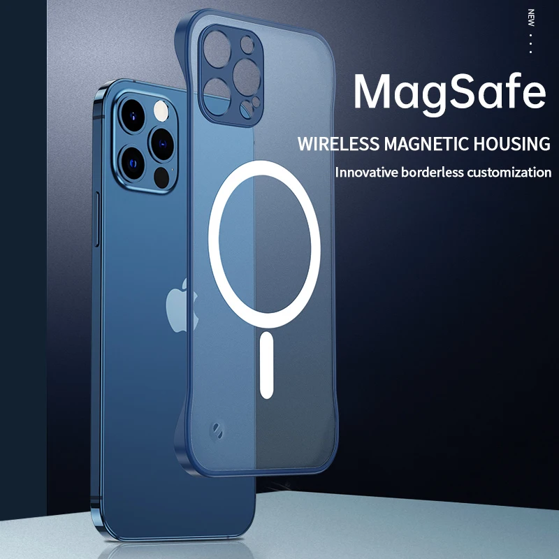 Magnético sem fio de carregamento caso sem moldura para iphone 14 12 13 pro x xs xr max mini ...