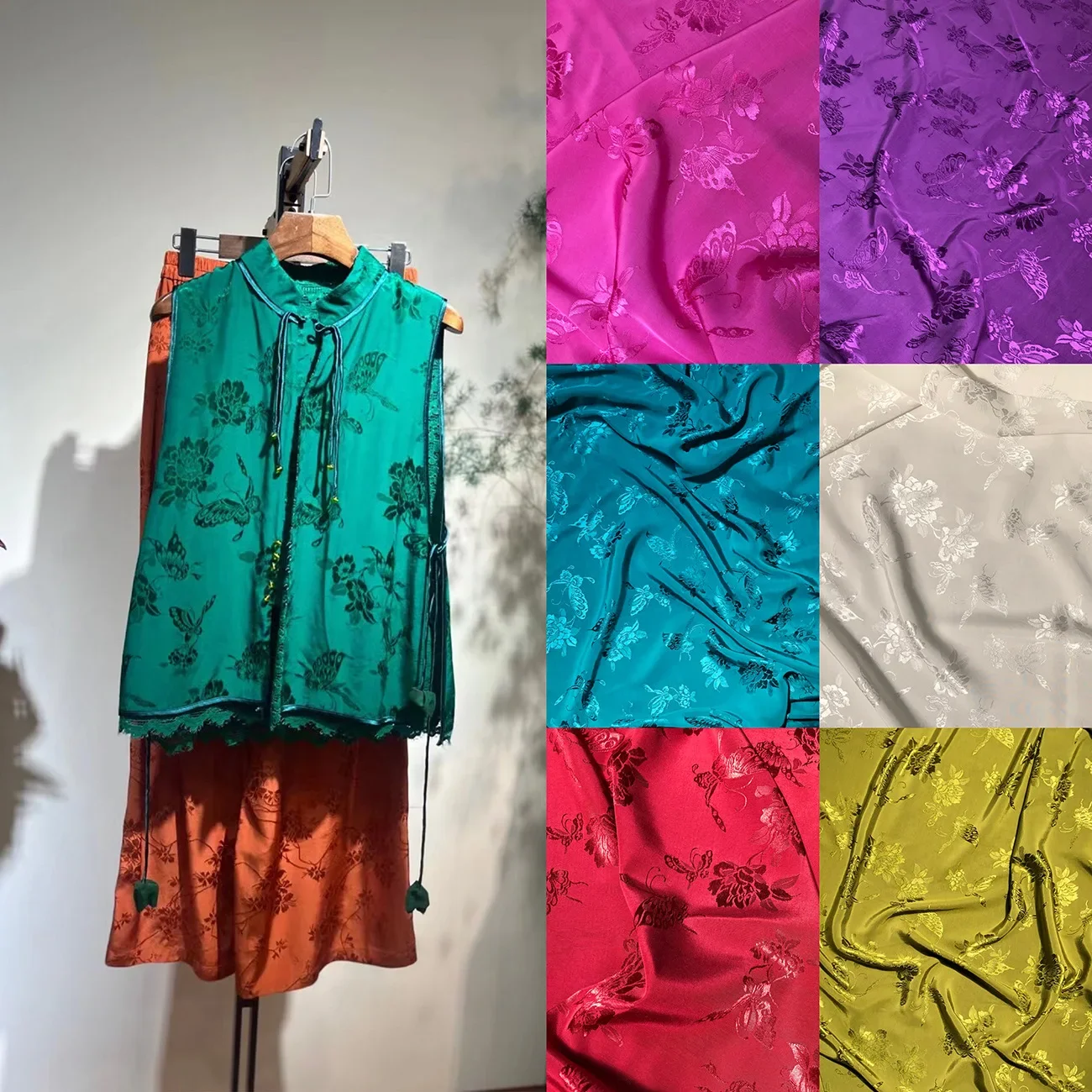 Tela Jacquard satinada con patrón de mariposa, suave por metro para ...