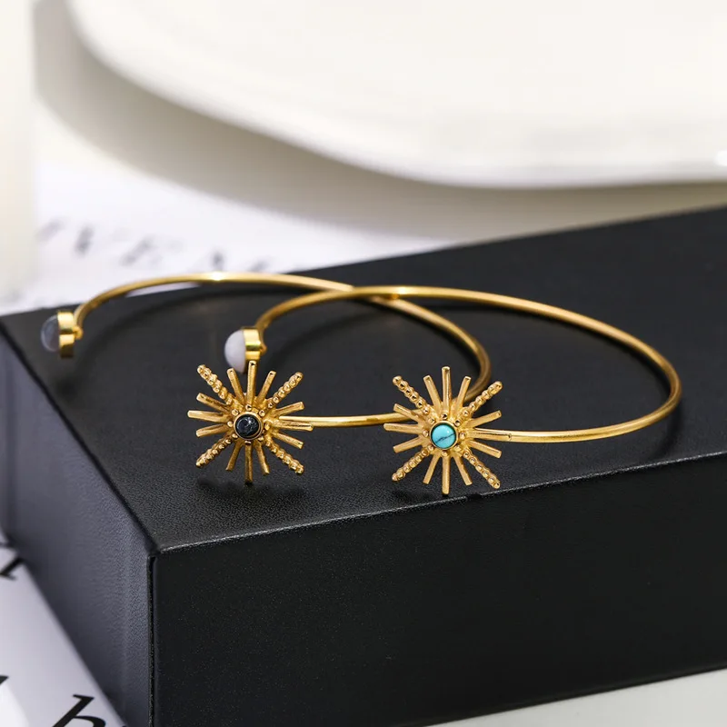 GD Vintage Female Natural Stone C Shape Opening Bangle Bracelets ...