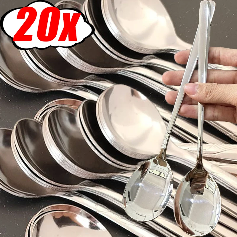 1-20pcs Long Handle Rice Soup Scoop Stainless Steel Dinner Spoon Silver ...